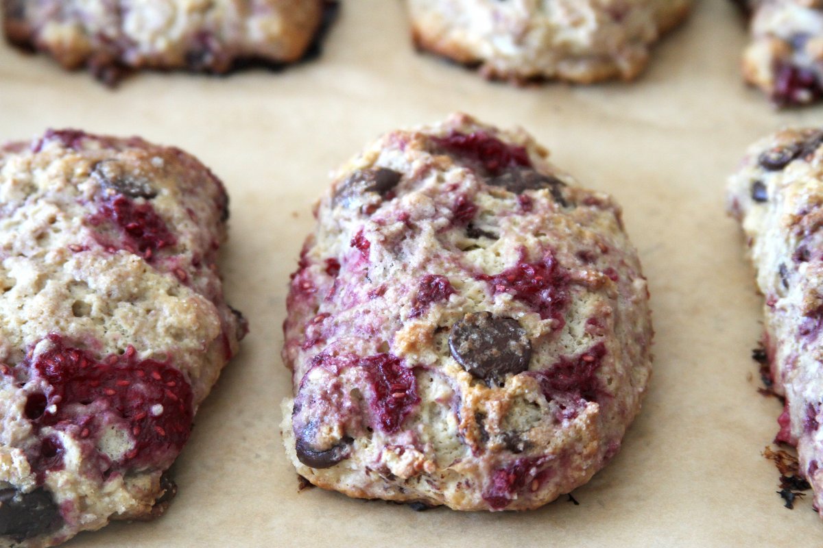 Fresh Raspberry & Chocolate Chunk Scones - Baker by Nature