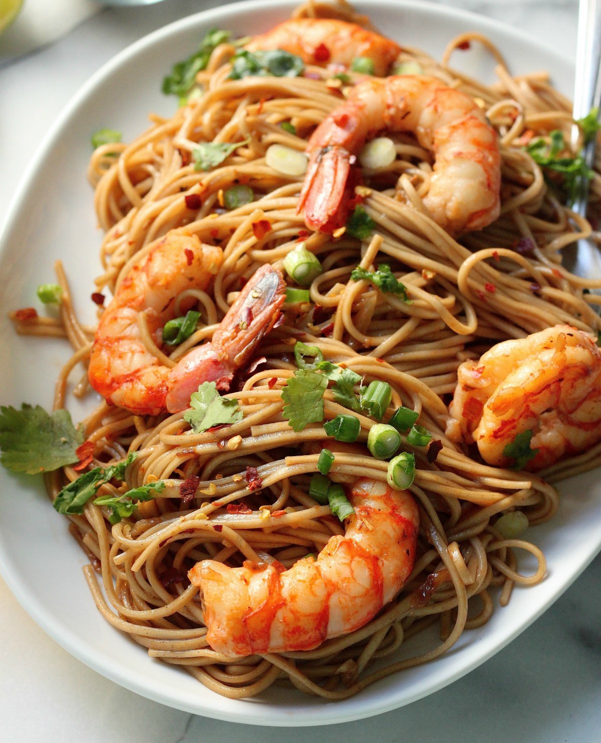 Super Simple Garlic and Ginger Shrimp Soba Noodles - Baker by Nature