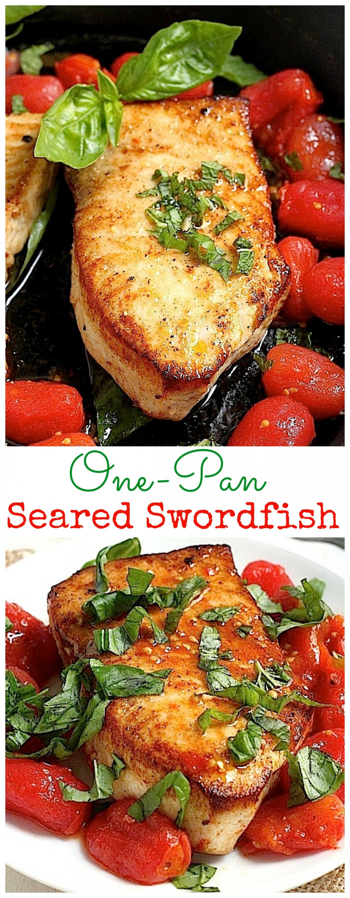 One-Pan Seared Swordfish with Spicy Olive Oil Poached Tomatoes - Baker ...