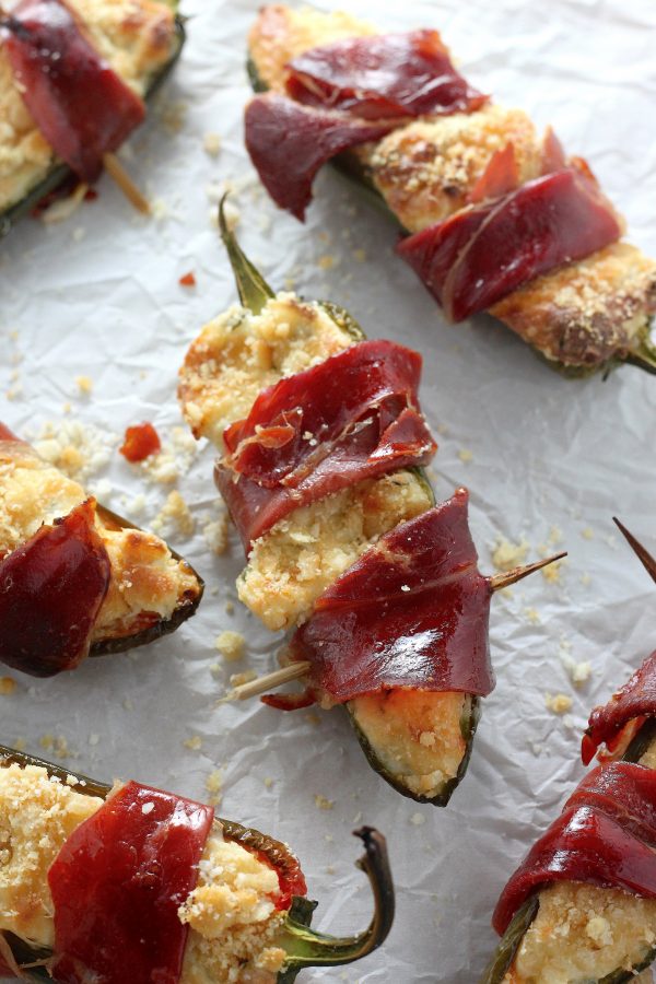 Prosciutto-Wrapped Four Cheese Stuffed Jalapeños - Baker by Nature