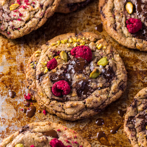 Raspberry Pistachio Chocolate Chunk Cookies - Baker by Nature