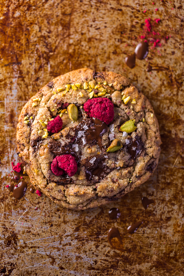 Raspberry Pistachio Chocolate Chunk Cookies - Baker by Nature