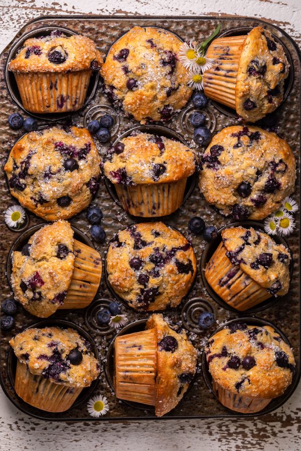 Blueberry-Raspberry Muffins with Streusel Topping - Baker by Nature