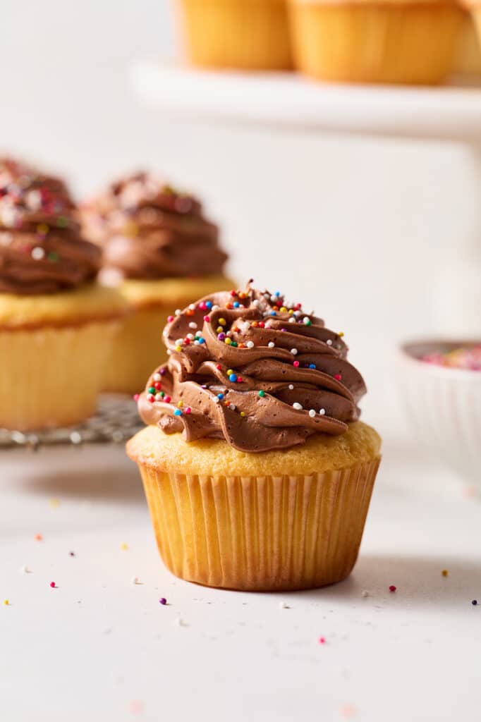 Yellow Cupcakes with Chocolate Frosting - Baker by Nature