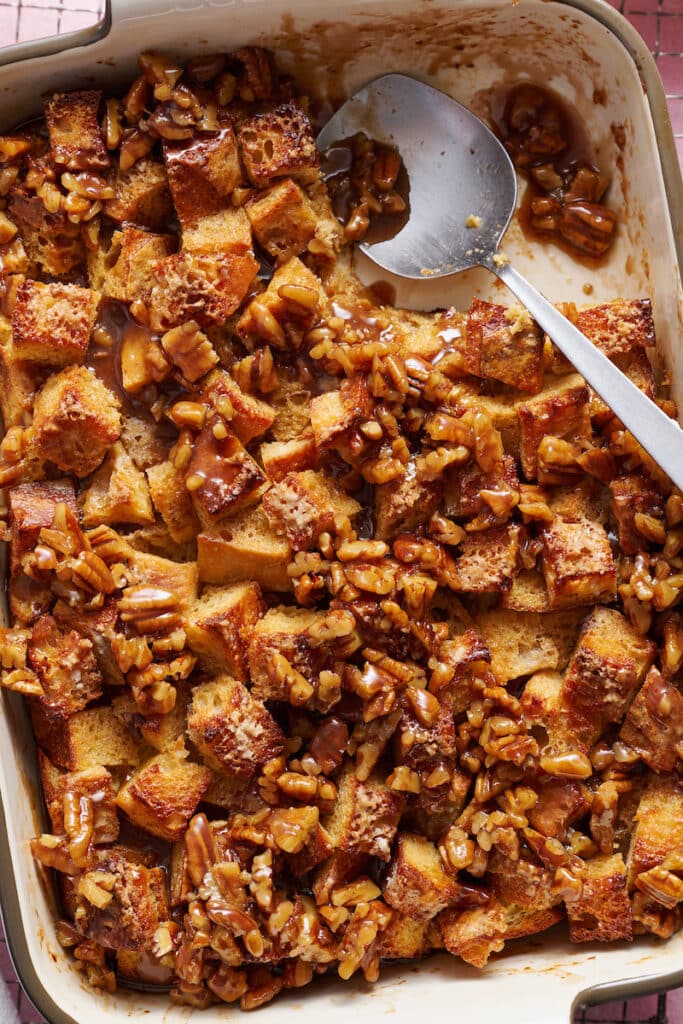 Overnight Bourbon Pecan Pie French Toast Casserole - Baker by Nature