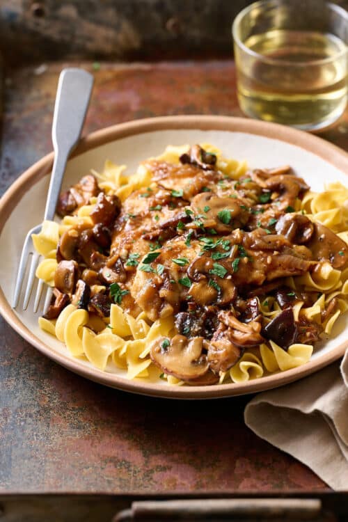 Chicken Marsala with Buttered Noodles - Baker by Nature