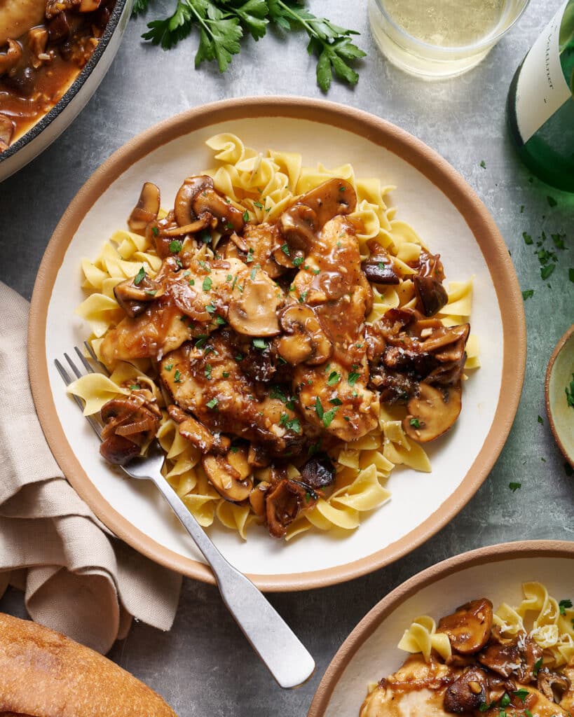 Chicken Marsala with Buttered Noodles - Baker by Nature