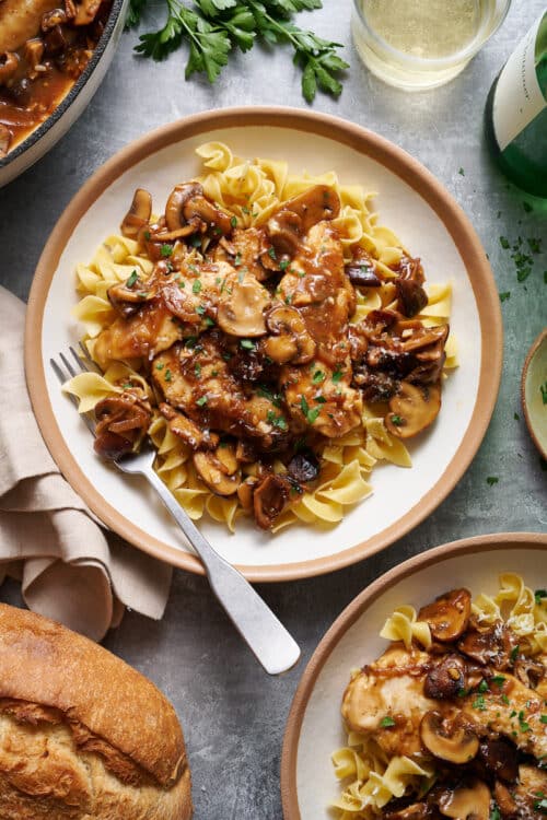 Chicken Marsala with Buttered Noodles - Baker by Nature