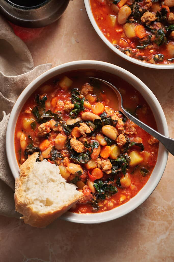 Italian Sausage, White Bean, and Kale Soup - Baker by Nature