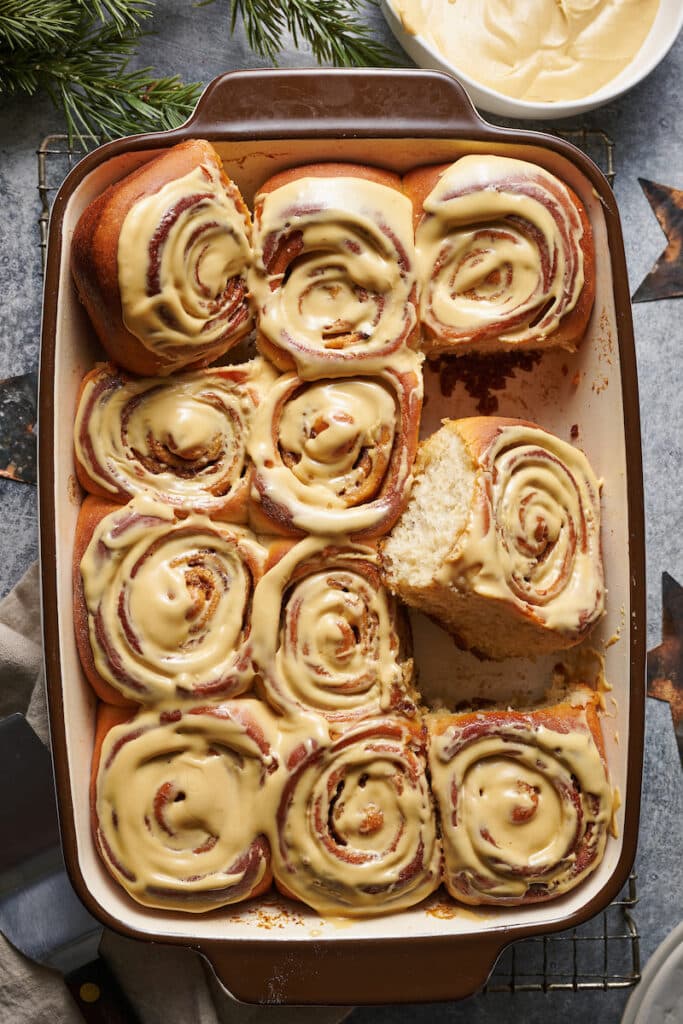 Christmas Morning Gingerbread Cinnamon Rolls - Baker by Nature