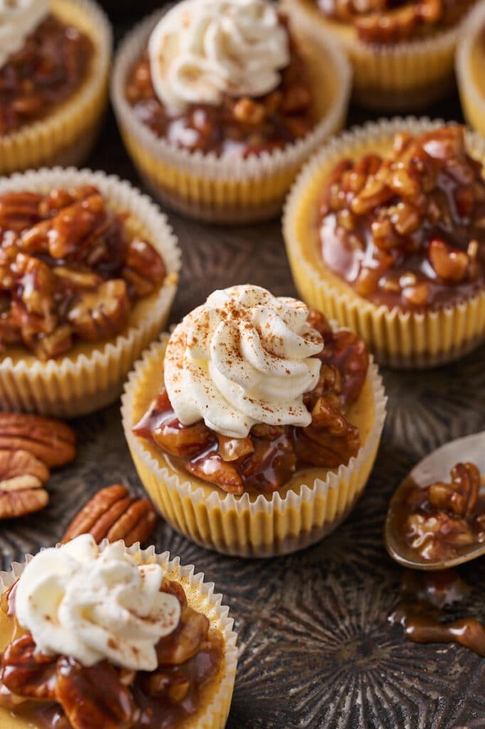 Mini Pecan Pie Cheesecakes - Baker by Nature