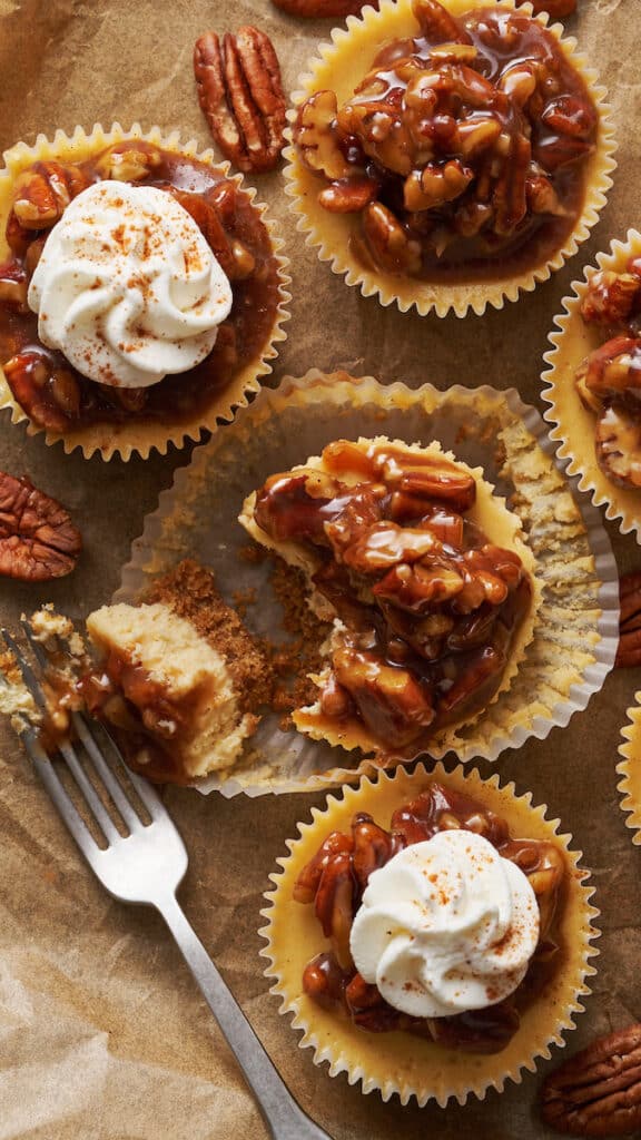Mini Pecan Pie Cheesecakes - Baker by Nature