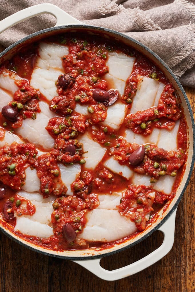 Baked Cod Puttanesca - Baker by Nature