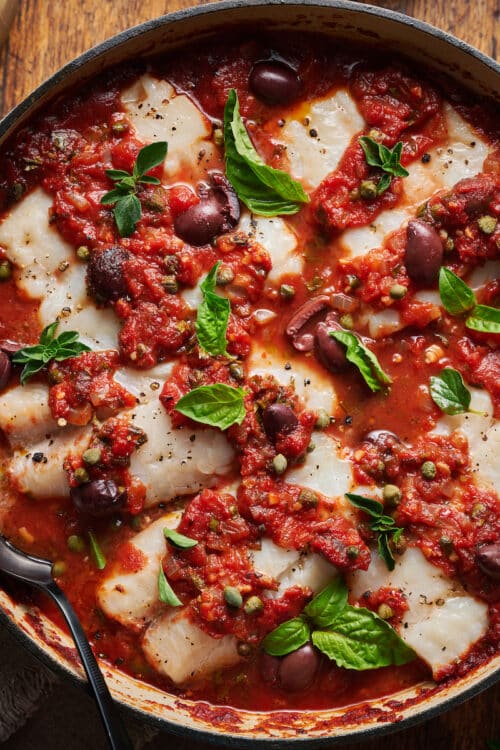 Baked Cod Puttanesca - Baker by Nature
