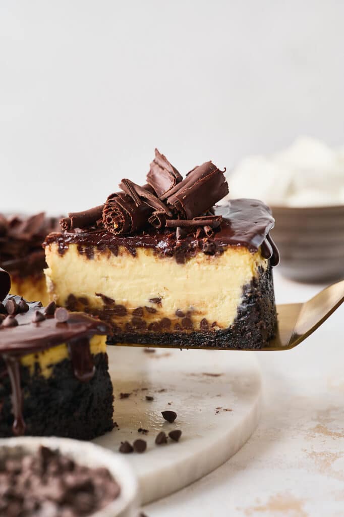 Black-Bottom Chocolate Chip Cheesecake - Baker by Nature