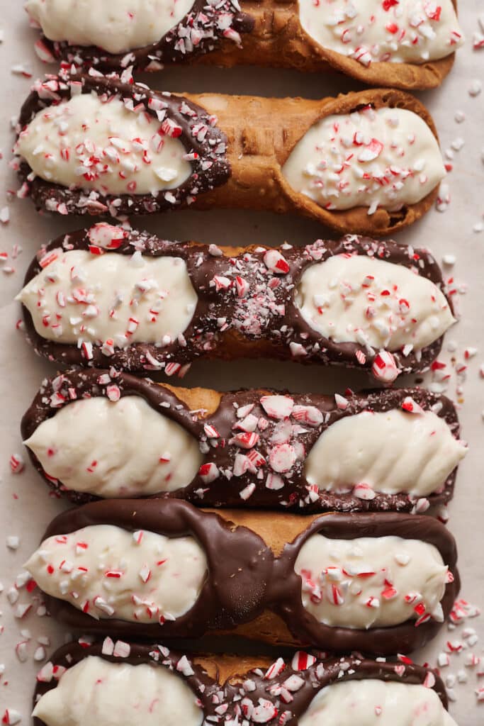 Candy Cane Crunch Peppermint Cheesecake Cannoli - Baker by Nature