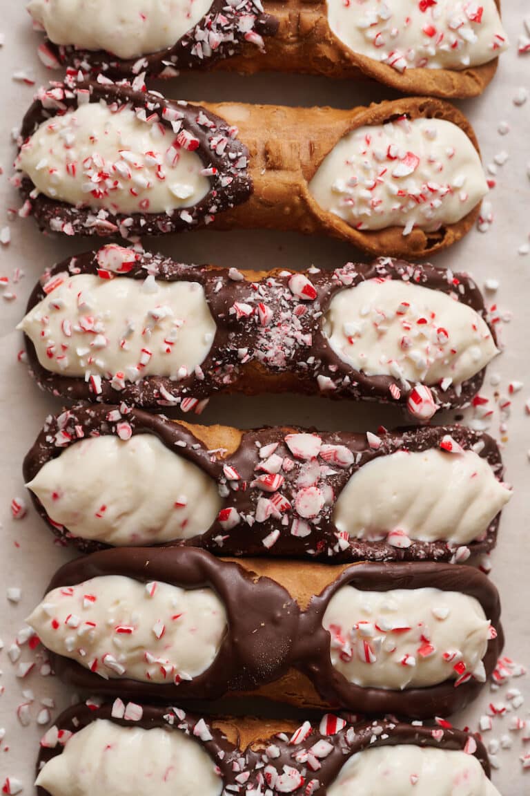 Candy Cane Crunch Peppermint Cheesecake Cannoli - Baker by Nature