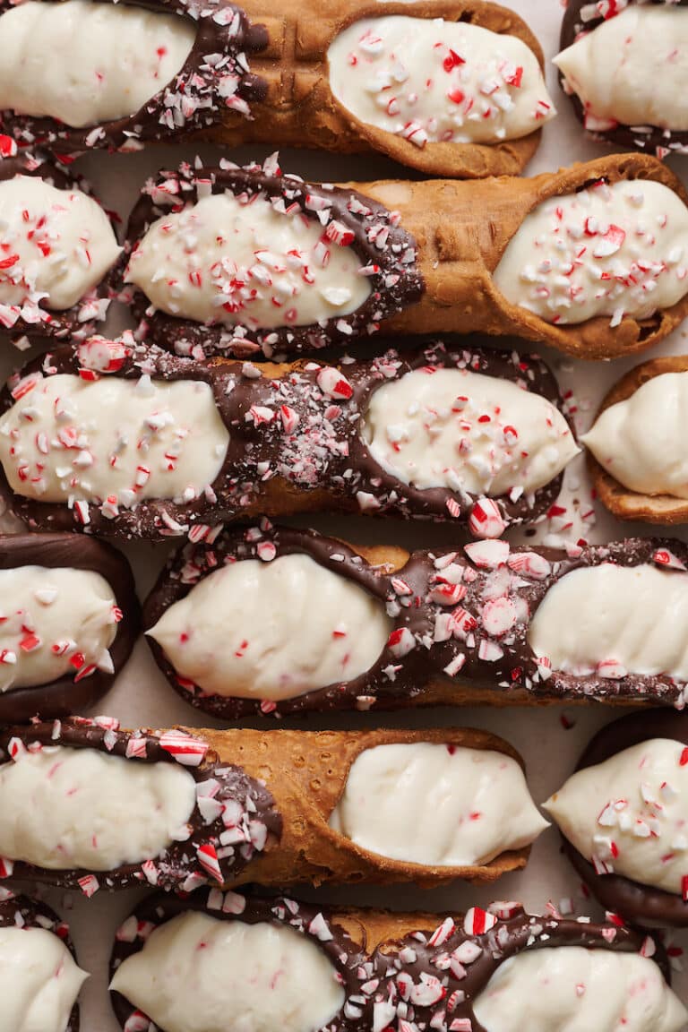 Candy Cane Crunch Peppermint Cheesecake Cannoli - Baker by Nature