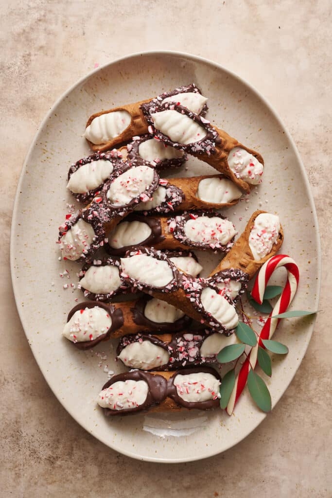 Candy Cane Crunch Peppermint Cheesecake Cannoli - Baker by Nature
