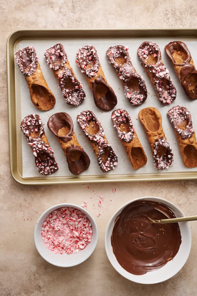 Candy Cane Crunch Peppermint Cheesecake Cannoli - Baker by Nature