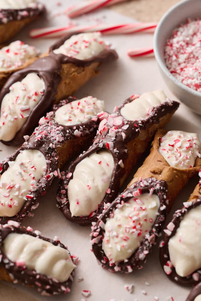 Candy Cane Crunch Peppermint Cheesecake Cannoli - Baker by Nature