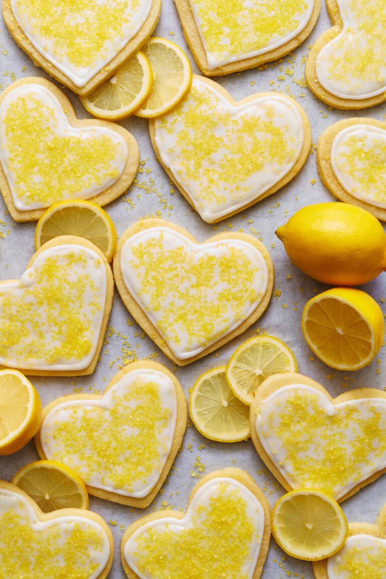 Iced Lemon Sugar Cookie Hearts - Baker by Nature