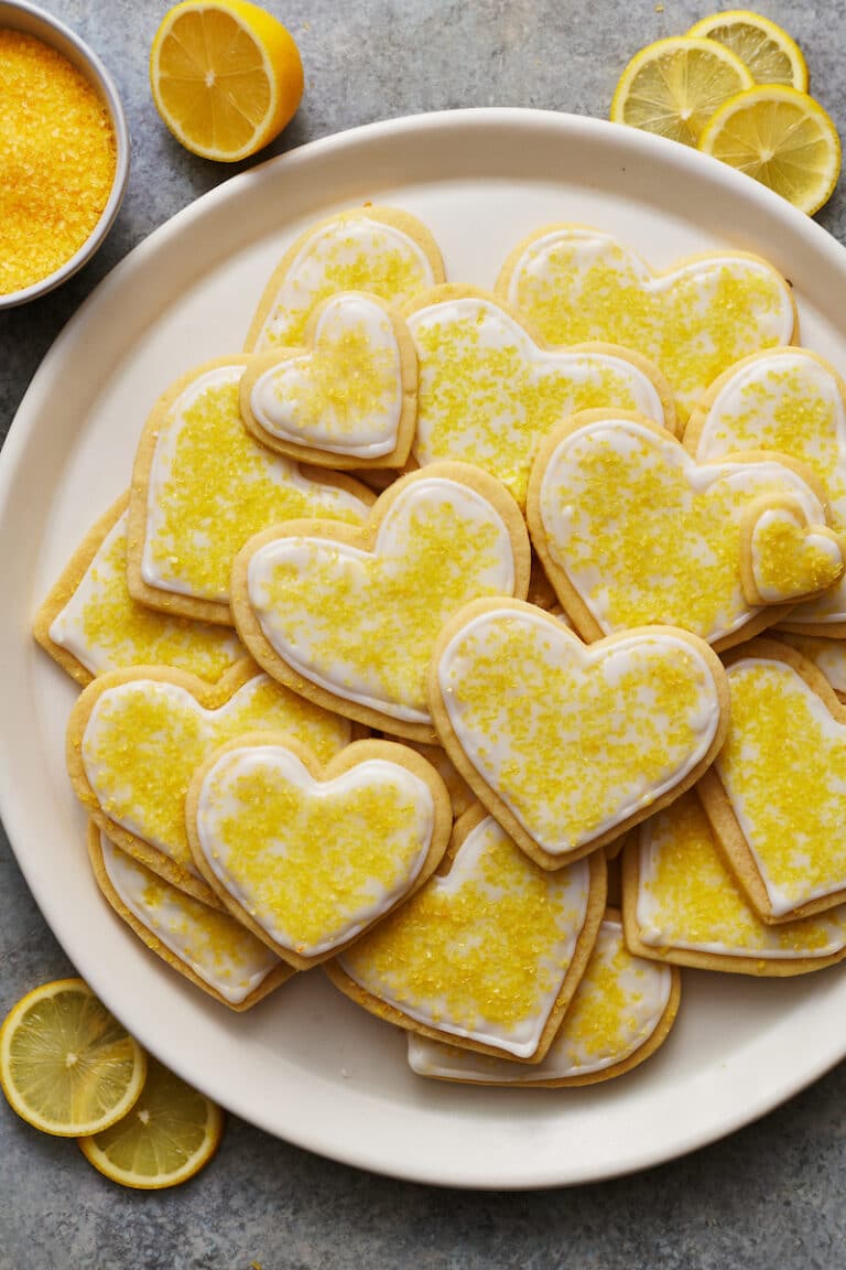 Iced Lemon Sugar Cookie Hearts - Baker by Nature