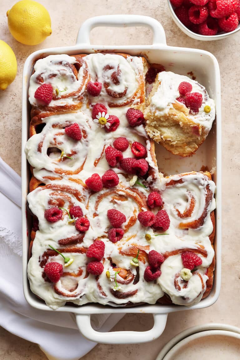 Lemon Raspberry Cinnamon Rolls - Baker by Nature