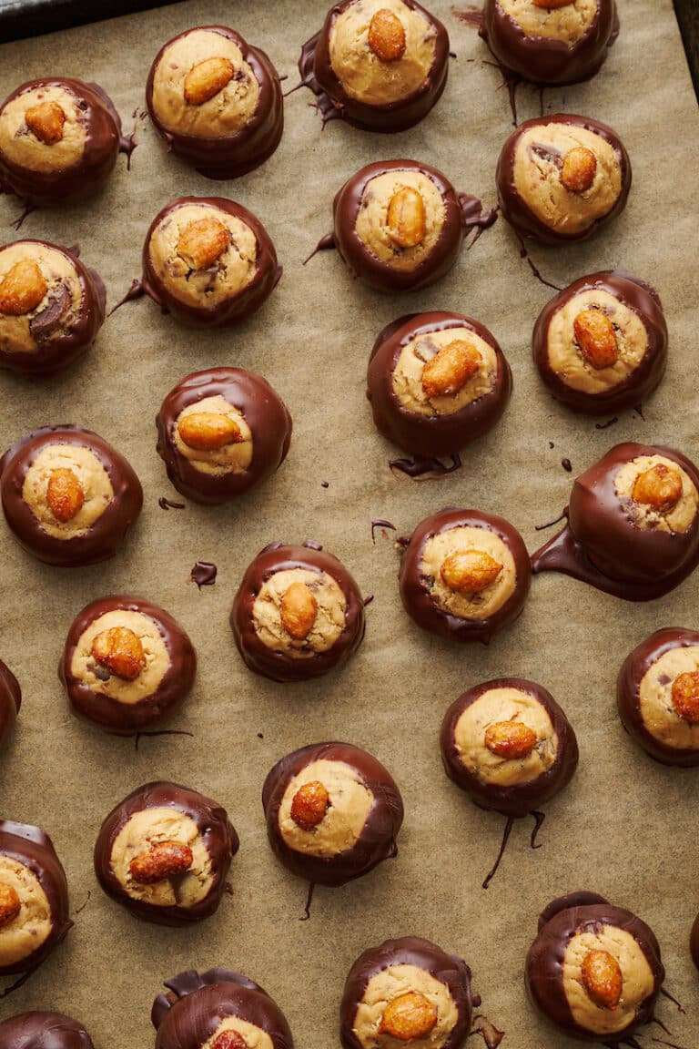 Toffee Crunch Peanut Butter Buckeyes - Baker by Nature