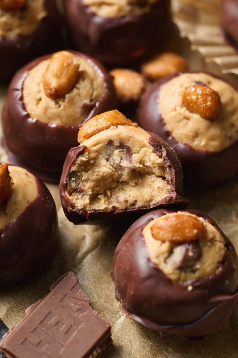 Toffee Crunch Peanut Butter Buckeyes - Baker by Nature